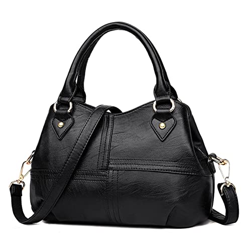 Fashion Handbags for Womens Soft Leather Tote Crossbody Shoulder Large Capacity Hobo Bags (Black)