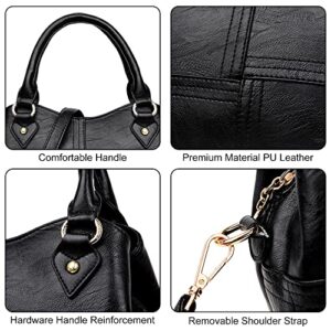 Fashion Handbags for Womens Soft Leather Tote Crossbody Shoulder Large Capacity Hobo Bags (Black)