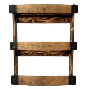 Wooden Bourbon Whiskey Barrel Stave Shelf, Large Torched Three-Tier Liquor Bottle Display Cabinet, Wall Mount, Easy Installation, Medium