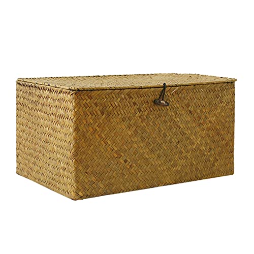 moluo Woven Baskets for Storage - Clothes Hampers for Laundry with Lid - Portable Sea Grass Woven Shelves Holders for Books, Cosmetics, Holiday Containers for Candies, Cookies