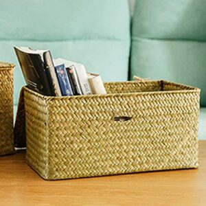 moluo Woven Baskets for Storage - Clothes Hampers for Laundry with Lid - Portable Sea Grass Woven Shelves Holders for Books, Cosmetics, Holiday Containers for Candies, Cookies