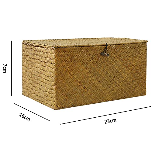 moluo Woven Baskets for Storage - Clothes Hampers for Laundry with Lid - Portable Sea Grass Woven Shelves Holders for Books, Cosmetics, Holiday Containers for Candies, Cookies