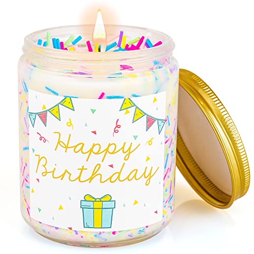 Happy Birthday Candle,Vanilla Birthday Cake Candle with Rainbow Sprinkle,Birthday Gifts for Women,Her,Friends