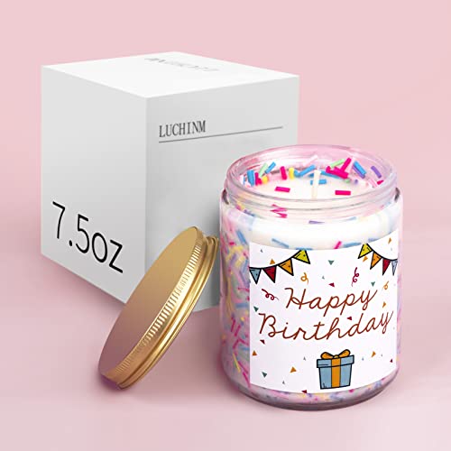 Happy Birthday Candle,Vanilla Birthday Cake Candle with Rainbow Sprinkle,Birthday Gifts for Women,Her,Friends