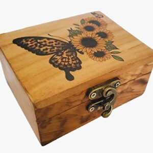 Sunflower Butterfly Trinket Box Small Jewelry Keepsake Box | Earrings Necklace Storage Box for Girls Women | Gift Idea Valentine's Day, Birthday Christmas, Weddings, Animals Ornaments for Home Décor