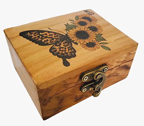 Sunflower Butterfly Trinket Box Small Jewelry Keepsake Box | Earrings Necklace Storage Box for Girls Women | Gift Idea Valentine's Day, Birthday Christmas, Weddings, Animals Ornaments for Home Décor