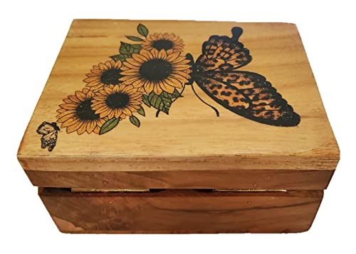 Sunflower Butterfly Trinket Box Small Jewelry Keepsake Box | Earrings Necklace Storage Box for Girls Women | Gift Idea Valentine's Day, Birthday Christmas, Weddings, Animals Ornaments for Home Décor