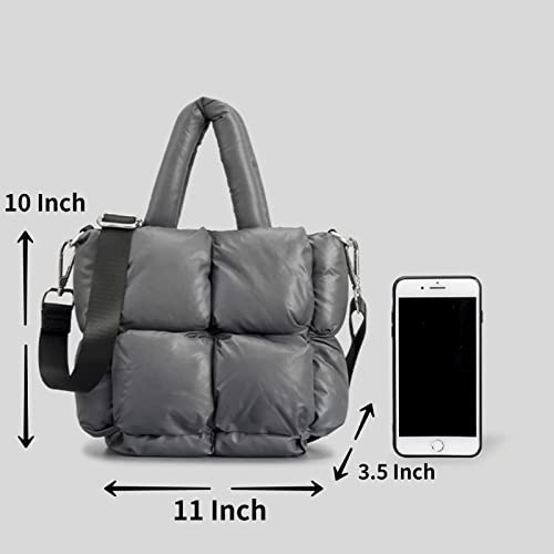 Small Puffer Tote Bag Quilted Tote Bag for Women Crossbody Bag Top Handle Bag Puff Bag Handbag Luxury Shoulder Bag (Brown)