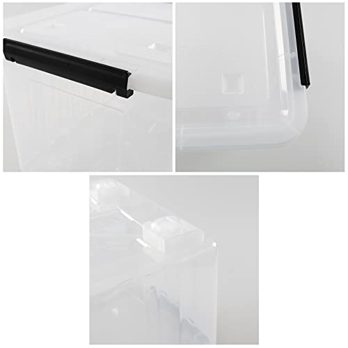 Qqbine 30 Quart Large Clear Storage Boxes with Wheels, Plastic Large Latching Bins with Lids, 4-Pack