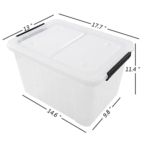 Qqbine 30 Quart Large Clear Storage Boxes with Wheels, Plastic Large Latching Bins with Lids, 4-Pack