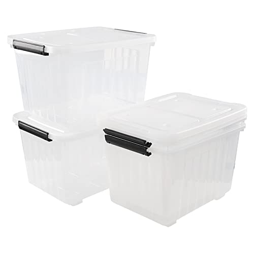 Qqbine 30 Quart Large Clear Storage Boxes with Wheels, Plastic Large Latching Bins with Lids, 4-Pack