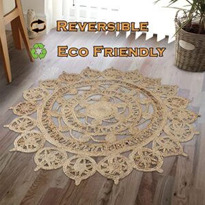 Sejal's Designs Floral Jute Rug 3 ft Handmade Floral Jute Round Rug for Stylish Choice for Any Home Living Room, Area Rugs Carpets, Door Mat Front Door Rug Rustic Rug, Low Pile Jute Rug(36INCH)