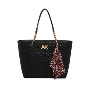 anne klein womens anne klein quilted chain tote, black, one size us