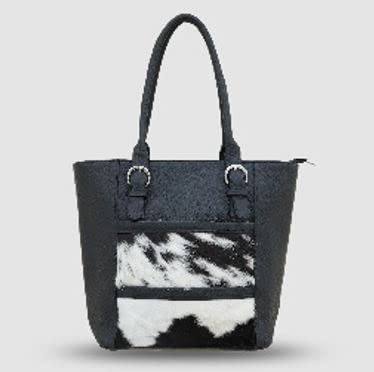 Tote Bag For Women Cowhide Leather Handbag Large Tote Purse Bag Shoulder Bag Real Cowhide Tricolor Black Brown And White Leather Hair On Bag By Shikhaart