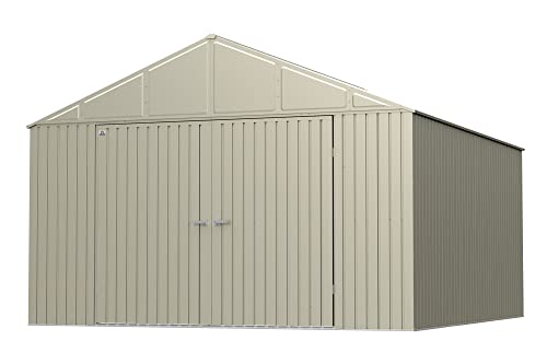 Arrow Shed Elite 12' x 14' Outdoor Lockable Gable Roof Steel Storage Shed Building, Cool Grey