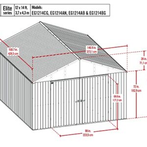 Arrow Shed Elite 12' x 14' Outdoor Lockable Gable Roof Steel Storage Shed Building, Cool Grey