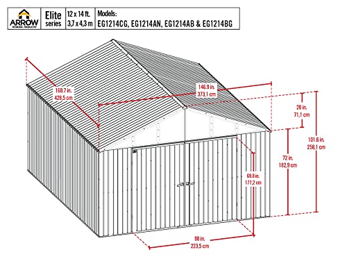 Arrow Shed Elite 12' x 14' Outdoor Lockable Gable Roof Steel Storage Shed Building, Cool Grey