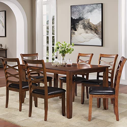 Dining Table Set for 6, Kitchen & Dining Room Sets, Rubber Solid Wood, 60''L × 36" W