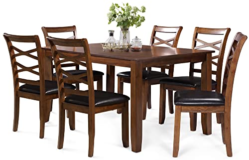 Dining Table Set for 6, Kitchen & Dining Room Sets, Rubber Solid Wood, 60''L × 36" W