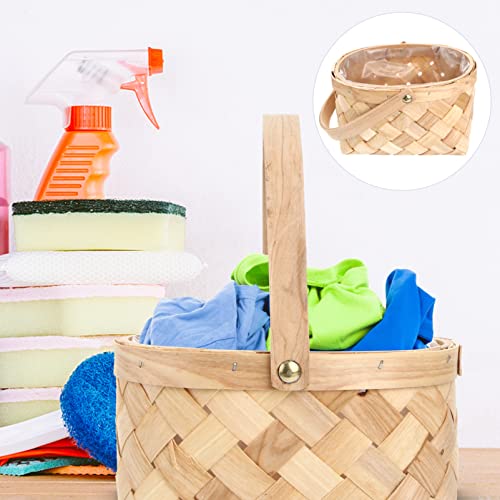 MAGICLULU Little Red Riding Hood Basket 1pc Natural Woven Wood Storage Basket with Handle Handwoven Bamboo Carrying Basket Wooden Woven Storage Basket for Home Storage (Medium) Storage Container