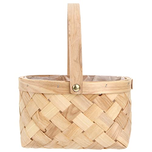 MAGICLULU Little Red Riding Hood Basket 1pc Natural Woven Wood Storage Basket with Handle Handwoven Bamboo Carrying Basket Wooden Woven Storage Basket for Home Storage (Medium) Storage Container