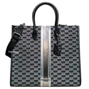 michael kors mirella large tote crossbody black jacquard silver glitter mk logo (black silver multi)