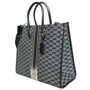 Michael Kors Mirella Large Tote Crossbody Black Jacquard Silver Glitter MK Logo (Black Silver Multi)