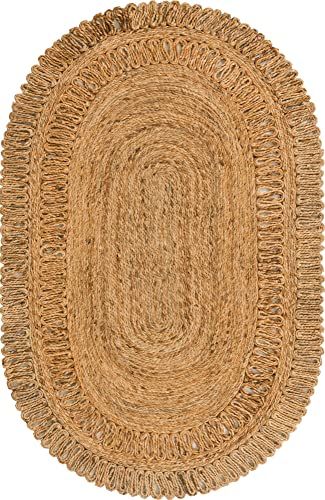 Unique Loom Braided Jute Collection Area Rug (Oval 3' 1" x 5' 1", Natural)