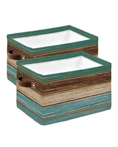 storage bins retro rustic barn wood teal green brown storage box foldable storage basket for shelves storage cubes bin for organizing closet nursery toy organizers with handles