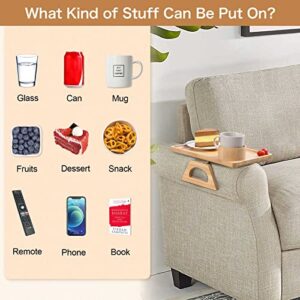 BS-VOG Couch Arm Table Tray, Bamboo Sofa Armrest Clip on Tray with Removable Couch Cup Holder, Portable Recliner Arm Rest Organizer for Eating, Drinks, Snacks, Remote, Phone, No Installation