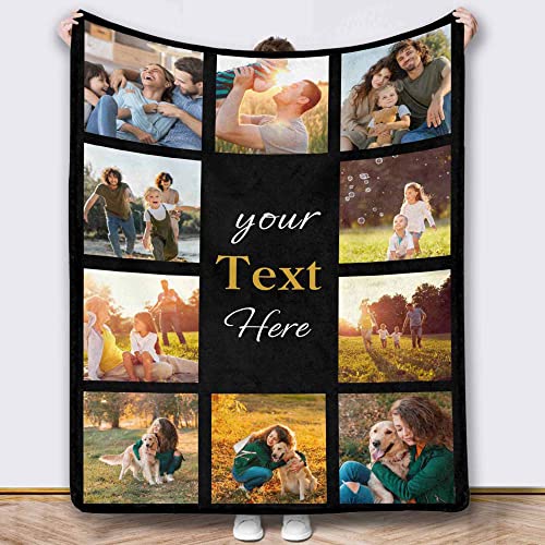 D-Story Custom Blanket Memorial Gift with Photo Text: Made in USA, Flannel Personalized Throw Blanket with Your Own Pictures for Family Mom Sisters Friends Besties Aunts Wife