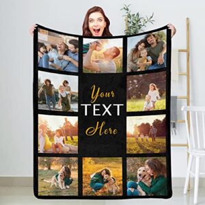 D-Story Custom Blanket Memorial Gift with Photo Text: Made in USA, Flannel Personalized Throw Blanket with Your Own Pictures for Family Mom Sisters Friends Besties Aunts Wife