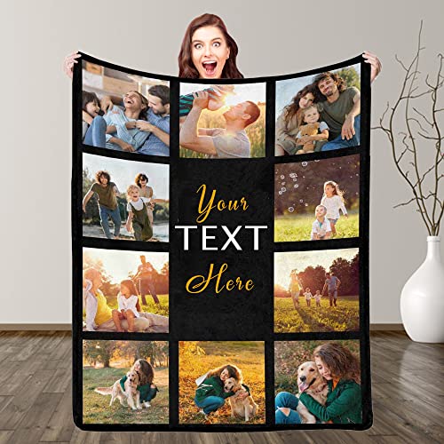 D-Story Custom Blanket Memorial Gift with Photo Text: Made in USA, Flannel Personalized Throw Blanket with Your Own Pictures for Family Mom Sisters Friends Besties Aunts Wife