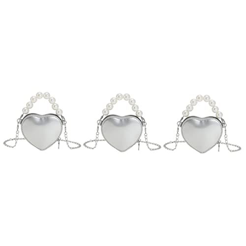 TENDYCOCO 3pcs Body Clutch Shaped Pearl Gift Wrist Strap Evening Silver Gifts Crossbody Cross With Valentines for Chic Purse Fashion Tote Bag Heart Chain Heart-shaped Small Women Handle