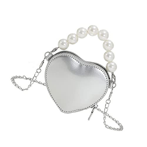 TENDYCOCO 3pcs Body Clutch Shaped Pearl Gift Wrist Strap Evening Silver Gifts Crossbody Cross With Valentines for Chic Purse Fashion Tote Bag Heart Chain Heart-shaped Small Women Handle