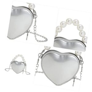 TENDYCOCO 3pcs Body Clutch Shaped Pearl Gift Wrist Strap Evening Silver Gifts Crossbody Cross With Valentines for Chic Purse Fashion Tote Bag Heart Chain Heart-shaped Small Women Handle