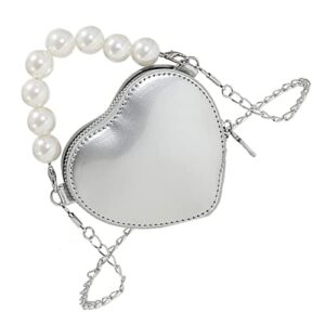 TENDYCOCO 3pcs Body Clutch Shaped Pearl Gift Wrist Strap Evening Silver Gifts Crossbody Cross With Valentines for Chic Purse Fashion Tote Bag Heart Chain Heart-shaped Small Women Handle