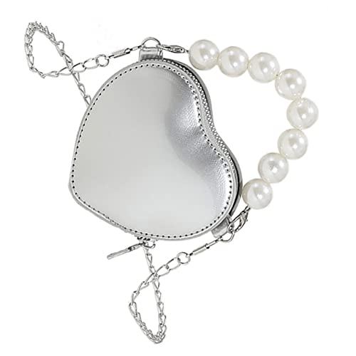 TENDYCOCO 3pcs Body Clutch Shaped Pearl Gift Wrist Strap Evening Silver Gifts Crossbody Cross With Valentines for Chic Purse Fashion Tote Bag Heart Chain Heart-shaped Small Women Handle