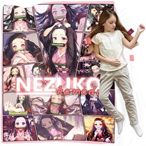 nezuko fluffy blanket anime super soft throw blankets cozy flannel gift blanket for kids adults all season(50″ x 60″)