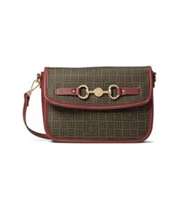 anne klein womens anne klein horsebit flap crossbody, milk choc-dk choc print w/ rhubarb, one size us