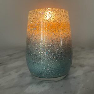 Scented Candle | 17 oz Glitter Jar Candle | Glam Home Decor | All Natural Soy-Coconut Wax Blend (Blue Glitter)