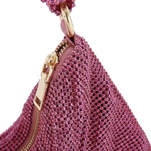 Women's Evening Bag Sparkly Rhinestone Purse Bling Chain Clutch Purse（Small Pink）