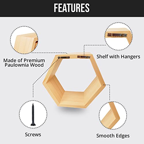 MRONextDay.com Set of 3 Wooden Wall Mounted Hexagon Floating Shelves, Hexagon Shelves Set for Kitchen, Living Room, Bedroom, Hexagon Shelves for Decorations (Honey Oak)