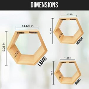 MRONextDay.com Set of 3 Wooden Wall Mounted Hexagon Floating Shelves, Hexagon Shelves Set for Kitchen, Living Room, Bedroom, Hexagon Shelves for Decorations (Honey Oak)