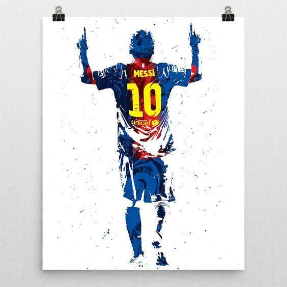 Lionel Messi Poster Decorative Canvas Wall Art Living Room Soccer poster Messi posters for boys bedroom Victory Pose Frameless Canvas 16x24 inches (40x60cm)