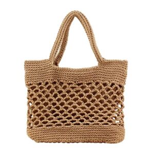 eaarliyam cotton woven beach bag crochet travel tote handbag casual summer shoulder bag for women beige tote-handbags