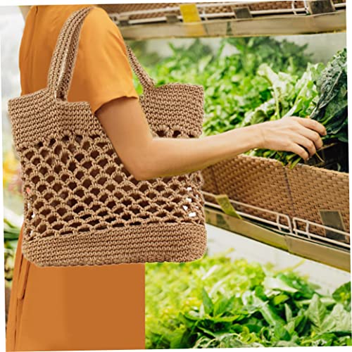 Eaarliyam Cotton Woven Beach Bag Crochet Travel Tote Handbag Casual Summer Shoulder Bag for Women Beige Tote-Handbags