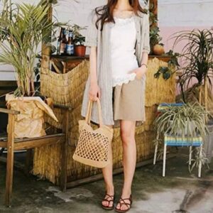 Eaarliyam Cotton Woven Beach Bag Crochet Travel Tote Handbag Casual Summer Shoulder Bag for Women Beige Tote-Handbags