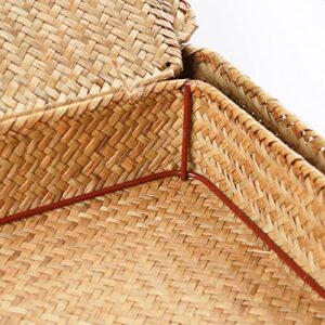 FEILANDUO 5Pcs Wicker Baskets with Lids Seagrass Woven Storage Baskets Boxes for Shelves Organizer Boho Home Decor