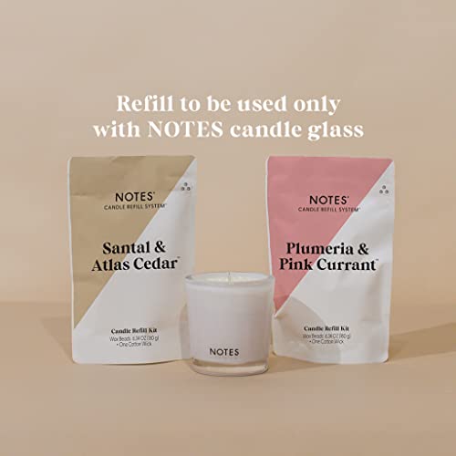 NOTES Sustainable Candle Refill Kit | Non-toxic fragrance, natural wax, wick, reusable centering and clean out disk, and a refillable vessel-eco-friendly-Plumeria & Pink Currant + Santal & Atlas Cedar